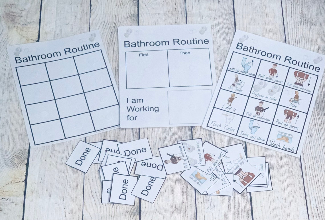 Boy Bathroom Routine Schedule Potty Training Reward Chart - Etsy