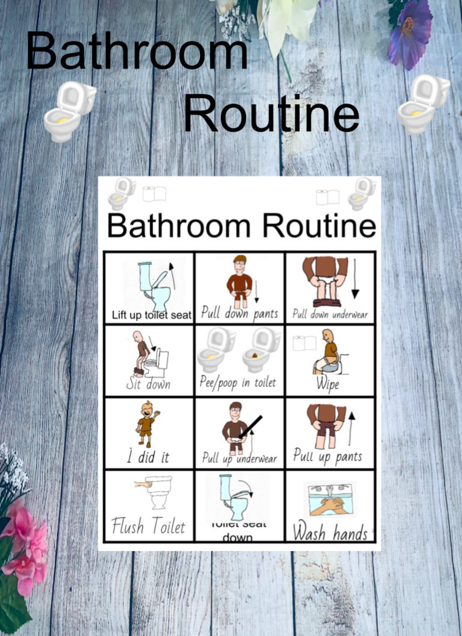 Boy Bathroom Routine Schedule Potty Training Reward Chart - Etsy