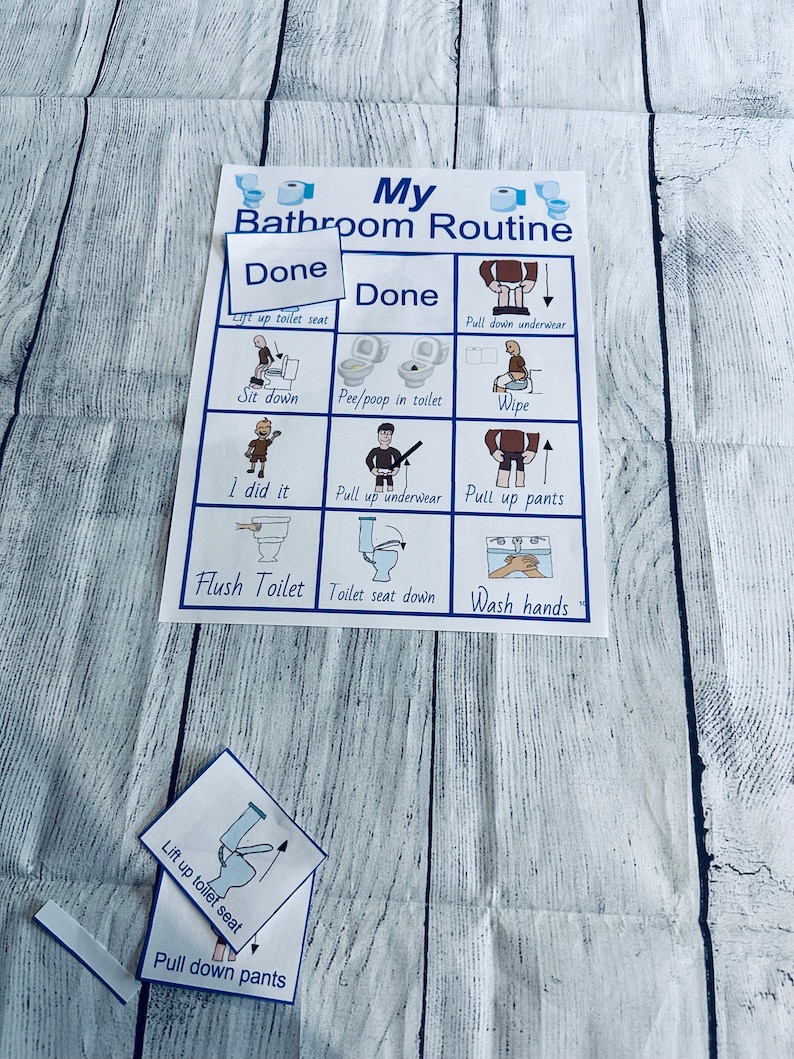 Boy Blue Bathroom Routine, Schedule Potty Training, Reward Chart Poster ...