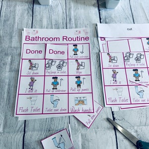 Girl Bathroom Routine, Schedule Potty Training, Reward Chart Poster ...