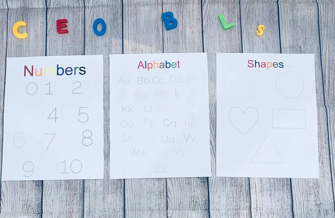 Numbers, Alphabet & Shapes Tracing Worksheets | Early Learning Fine ...
