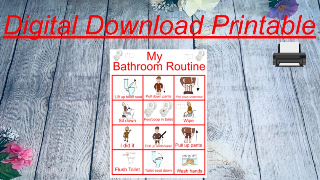 Red Bathroom Routine, Schedule Potty Training, Reward Chart Poster ...