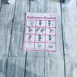 Girl Bathroom Routine, Schedule Potty Training, Reward Chart Poster ...