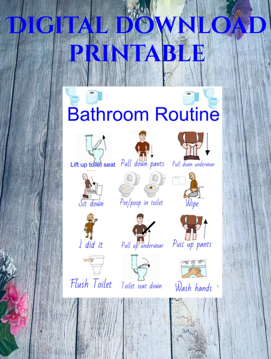 Boy Bathroom Routine Flash Cards schedule Potty Training - Etsy