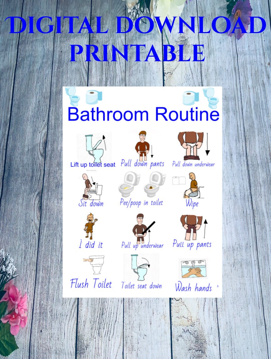 Boy Bathroom Routine Flash Cards schedule Potty Training - Etsy