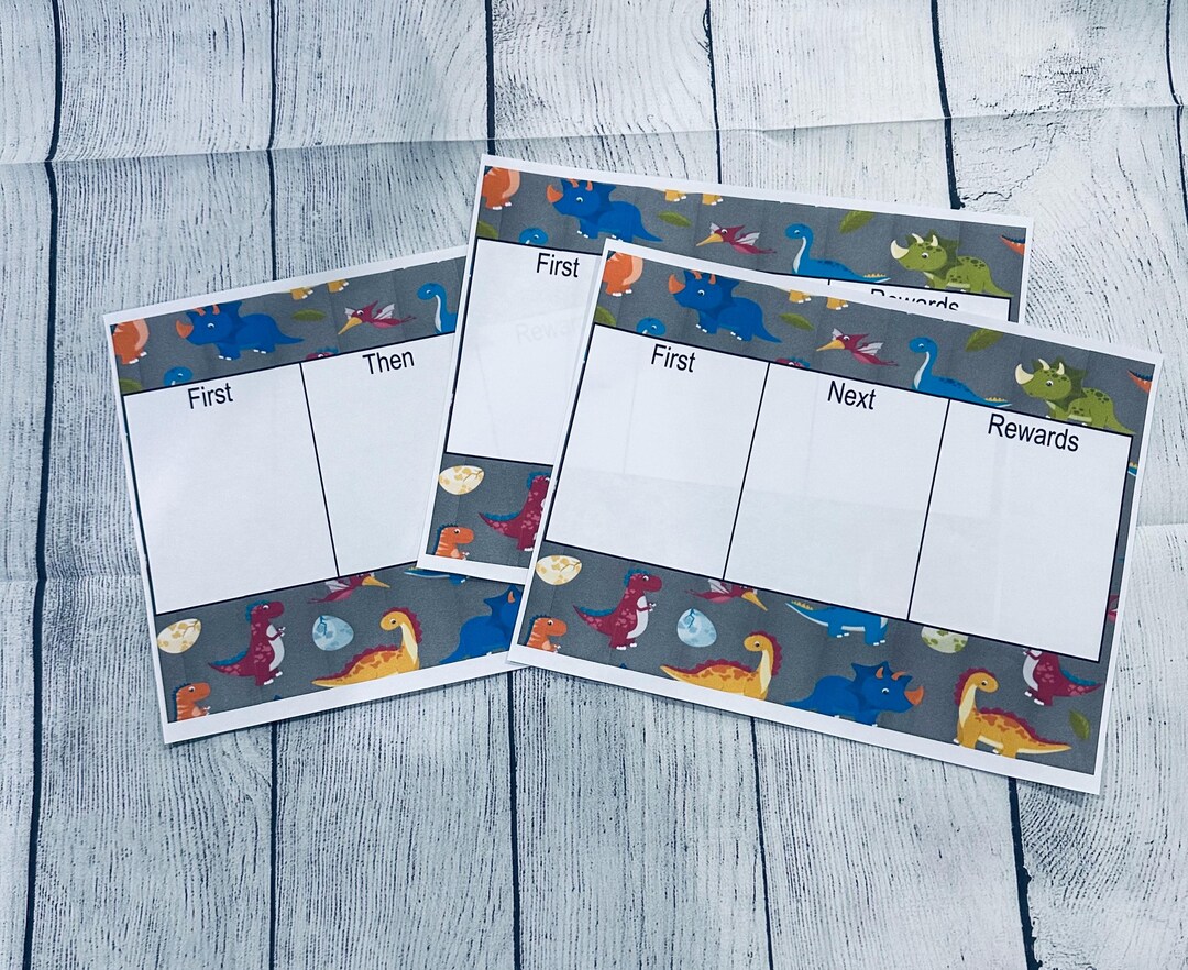 Dinosaur Them, First, Then and Reward Visual Aid | Visual Schedule ...