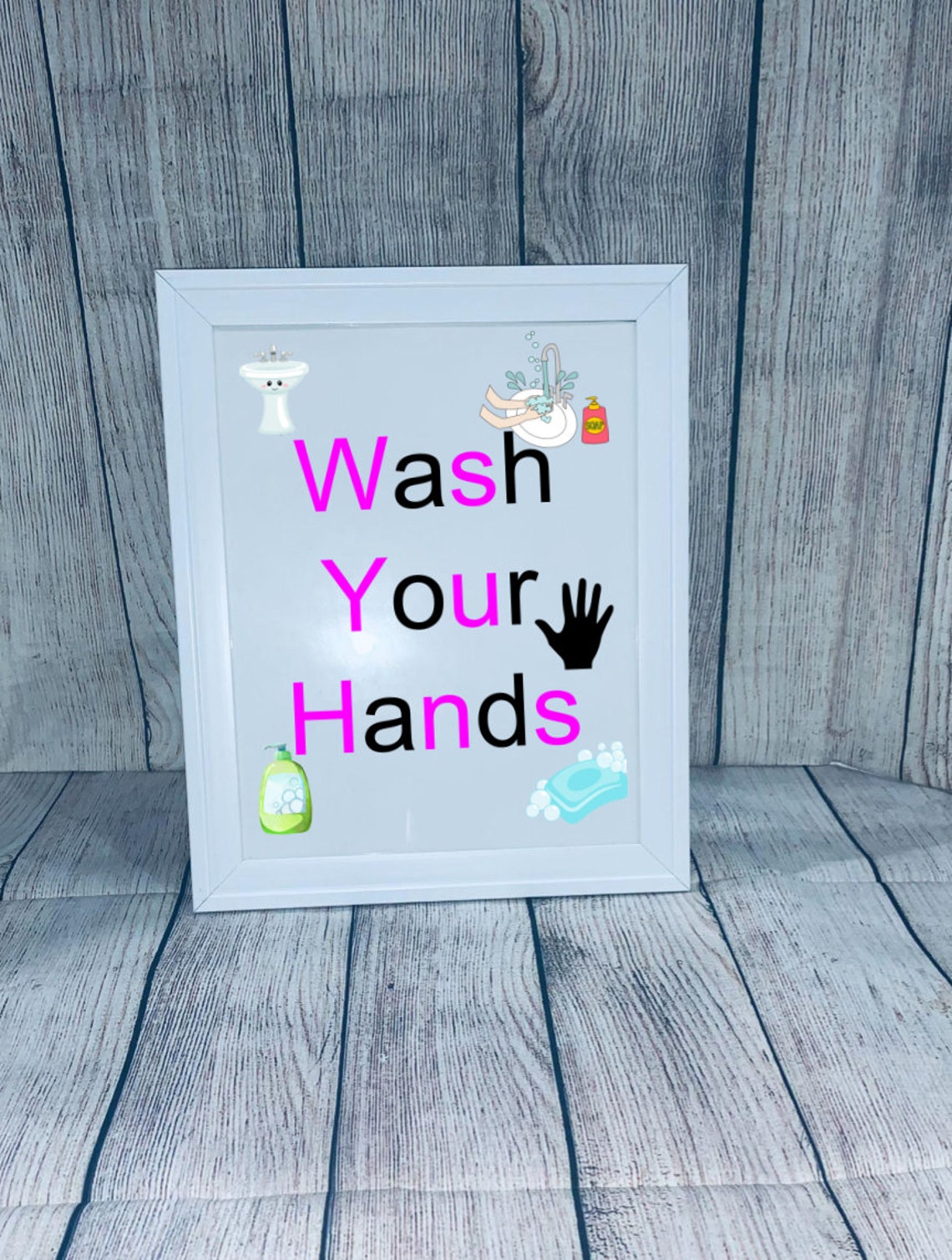 Pink Girl Bathroom Sign Wash Your Hands Poster Wall Art - Etsy