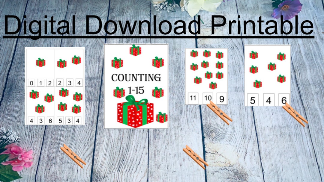 Christmas Theme Counting Number 1 to 15 Clip Cards Interactive - Etsy
