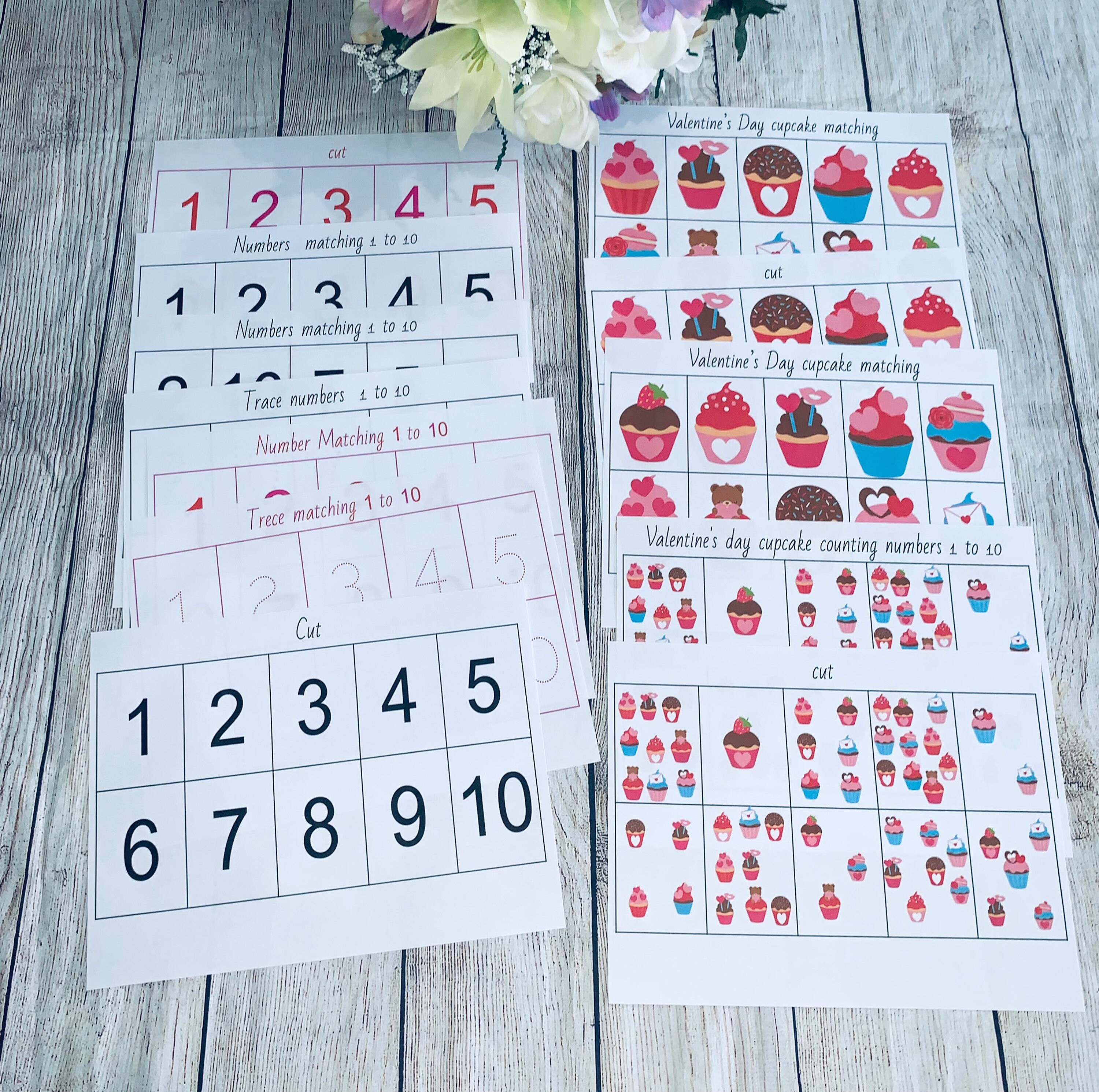 Valentine's Day Cupcake Matching Numbers 1 to 10 , Sorting, Counting ...