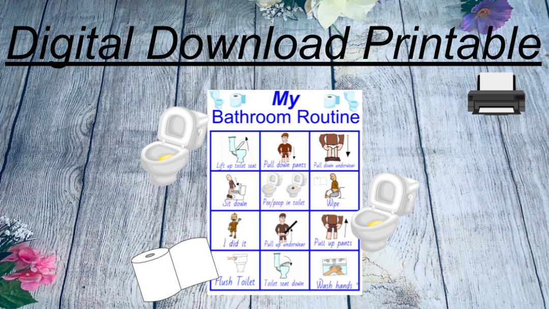 Boy Blue Bathroom Routine, Schedule Potty Training, Reward Chart Poster ...