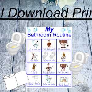 Boy Blue Bathroom Routine, Schedule Potty Training, Reward Chart Poster ...