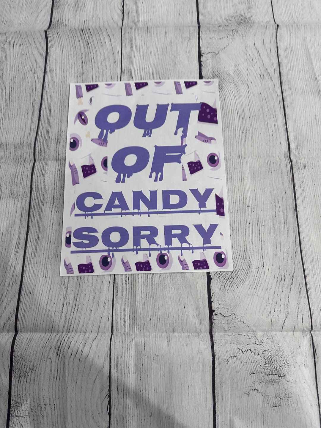 Out of Candy Sorry Purple Poster Sign, Art Halloween, Red Font Wall ...