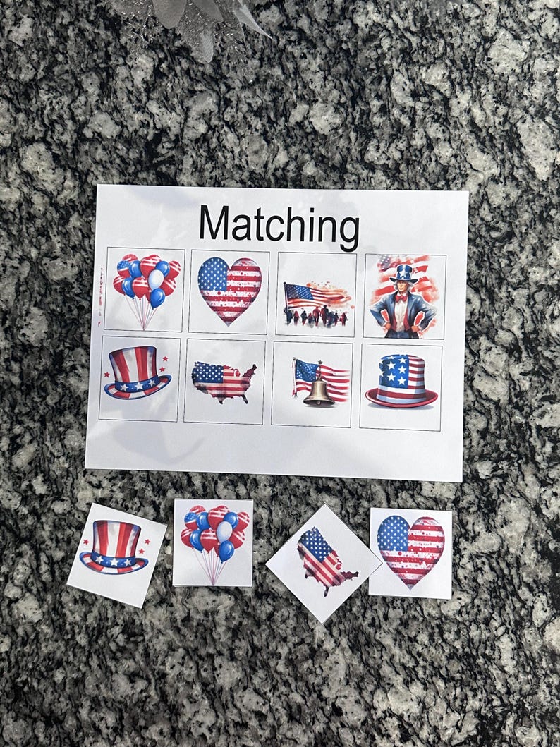 USA Patriotic Matching Game Presidents Day Veterans Day 4th of July ...