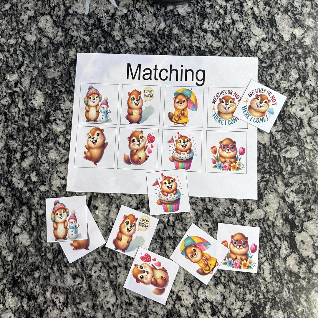 Groundhog Day Pictures Matching Game Busy Work Recognition Matching ...