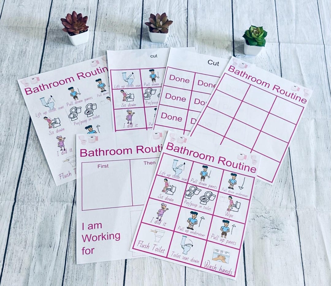 Girl Bathroom Routine, Schedule Potty Training, Reward Chart Poster ...