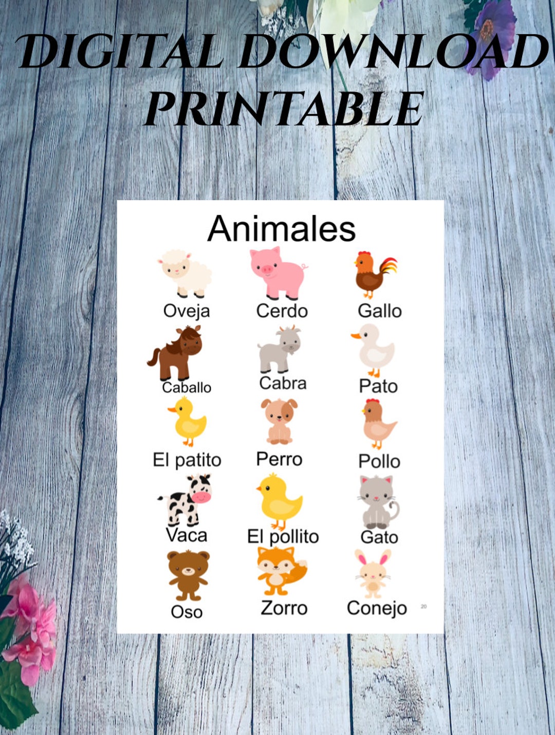 Animals Poster Spanish Language Poster Wall Art Printable, Montessori ...