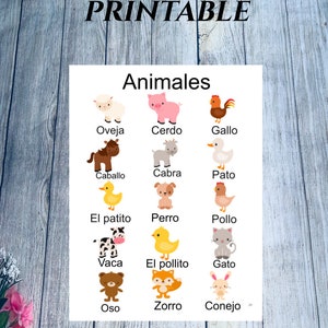 Animals Poster Spanish Language Poster Wall Art Printable, Montessori ...