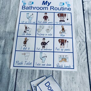 Boy Blue Bathroom Routine, Schedule Potty Training, Reward Chart Poster ...