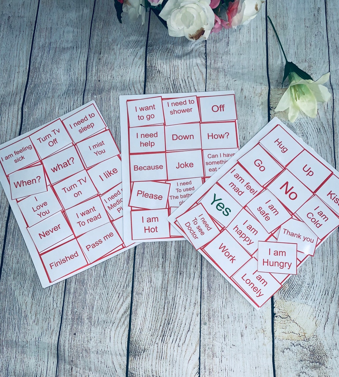 60 Adult/teen Communication Words Card Boards, Mutism, Autism Non ...