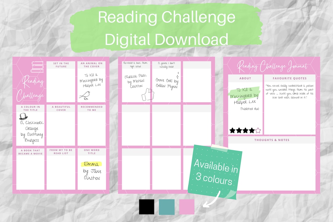 Printable Reading Challenge Digital Download Book Journal Pink - Etsy