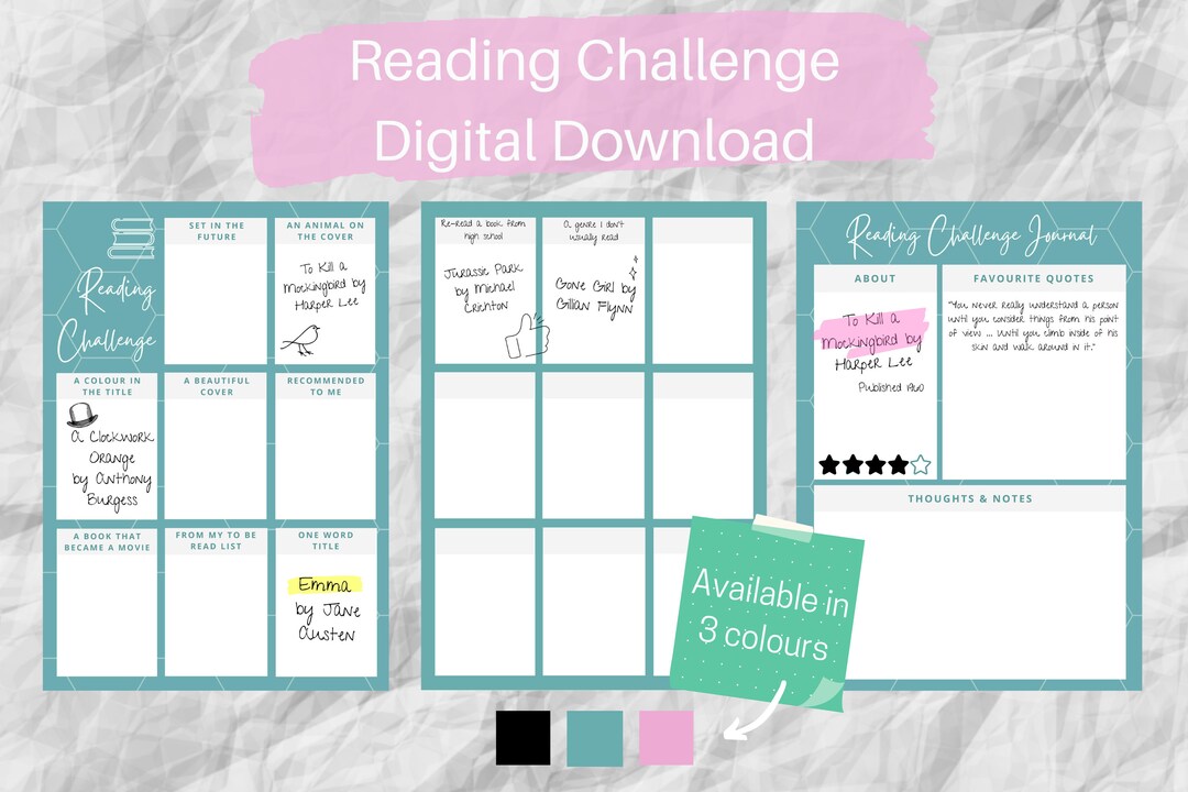 Printable Reading Challenge | Digital Download | Book Journal | Teal - Etsy