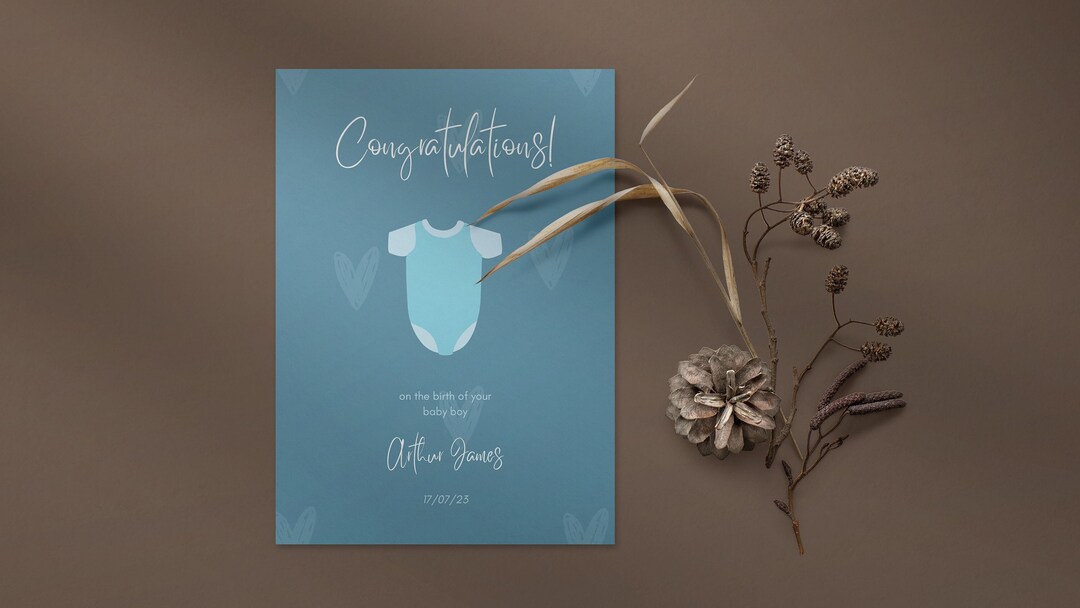 Blue Baby Cards Congratulations Cards New Baby Editable Template Baby ...