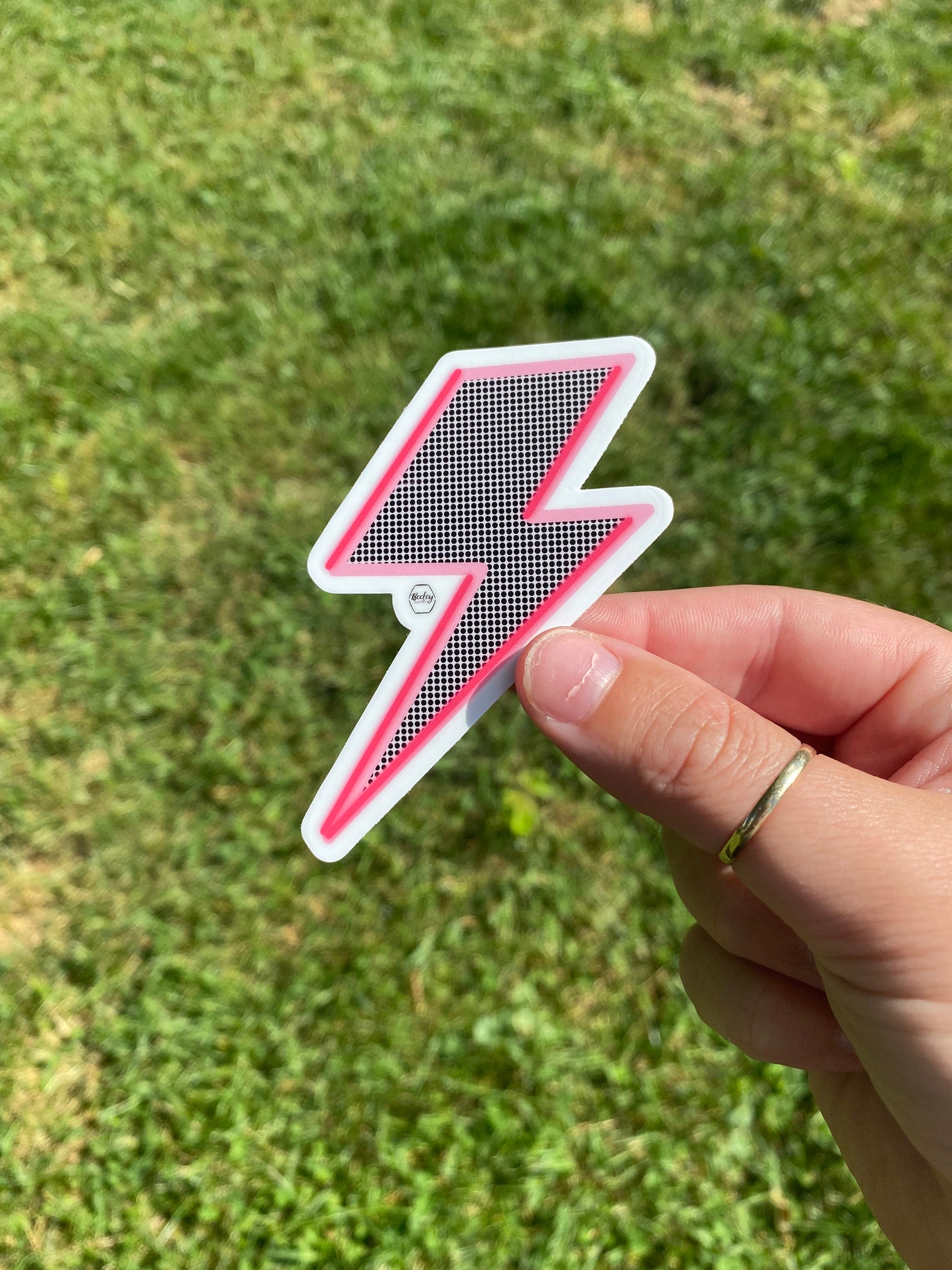 Neon Pink Lightening Bolt Black and White Polka Dot Retro - Etsy