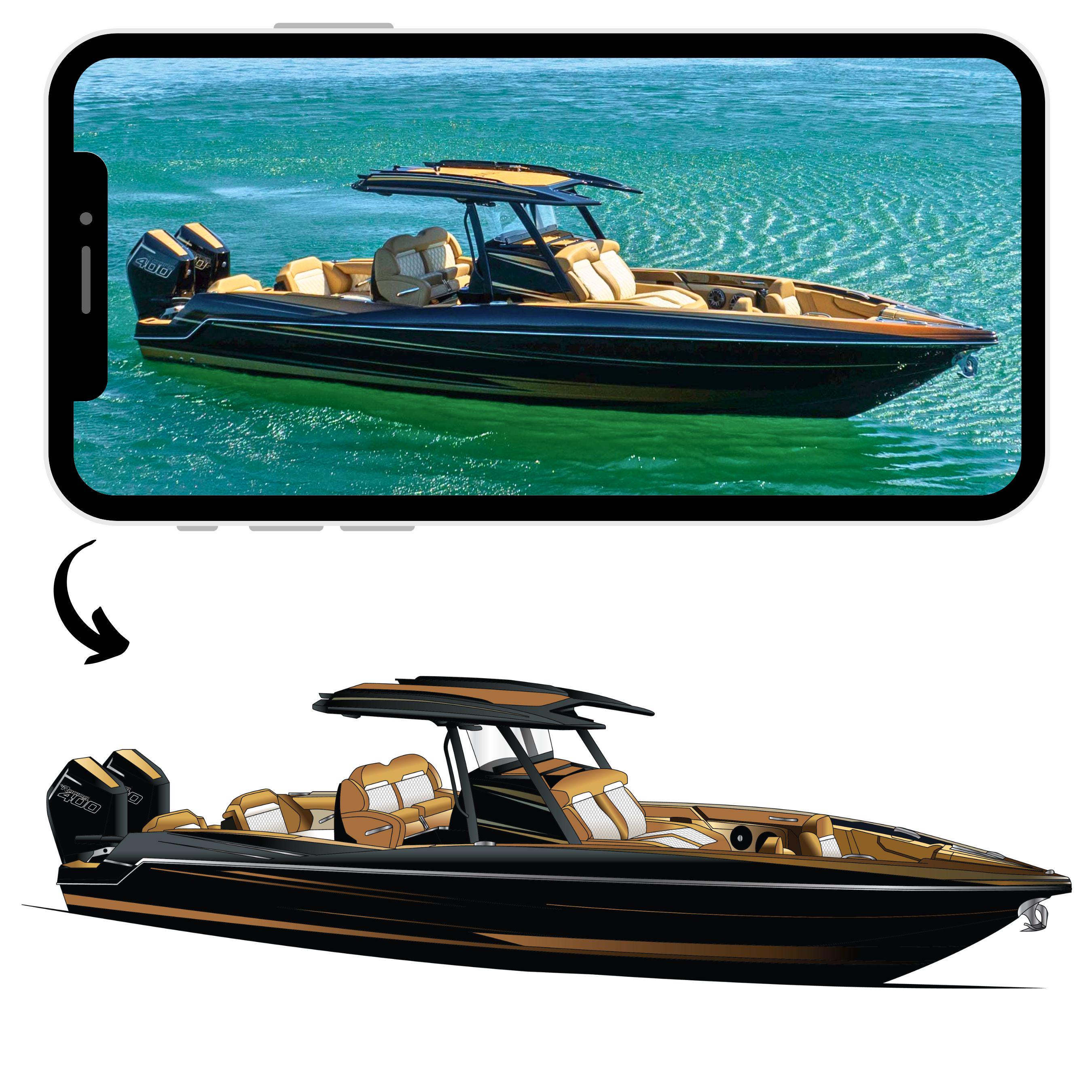 Custom Boat Line Art and Full Color Vector Drawing (digital File) - Etsy