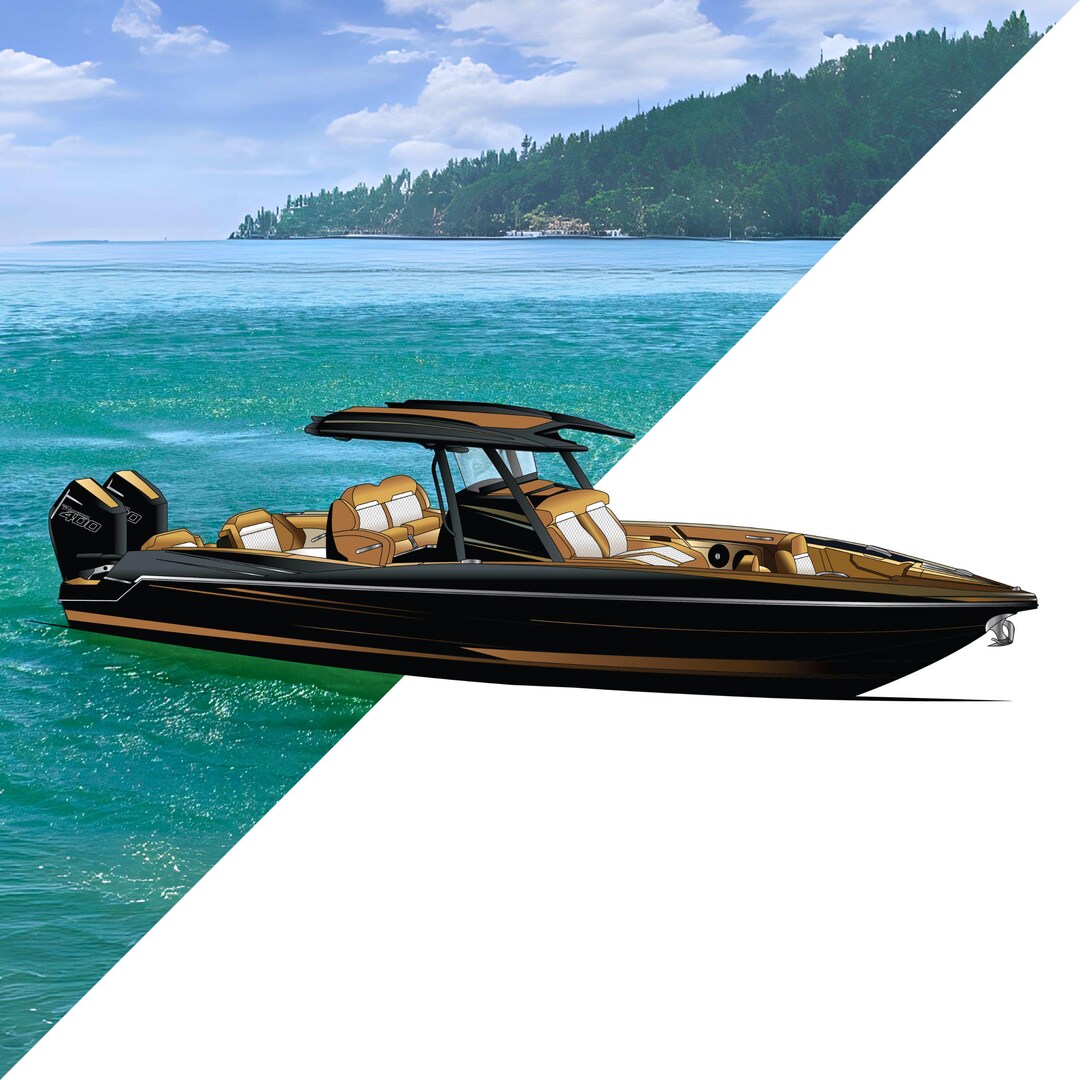 Full Color Boat Line Art - Custom Boat Line Drawing - Vector File ...