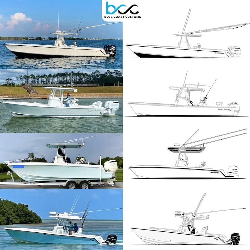 Custom Boat Line Art and Full Color Vector Drawing (digital File) - Etsy