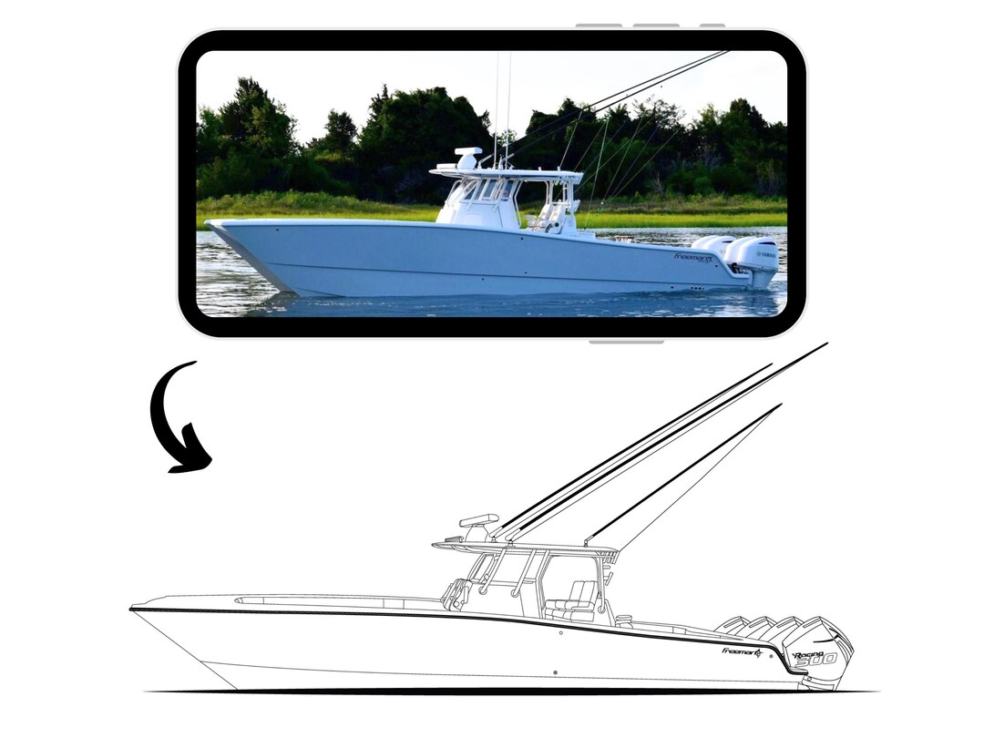 Boat Line Art Custom Line Drawing Vector File Download SVG Great for ...