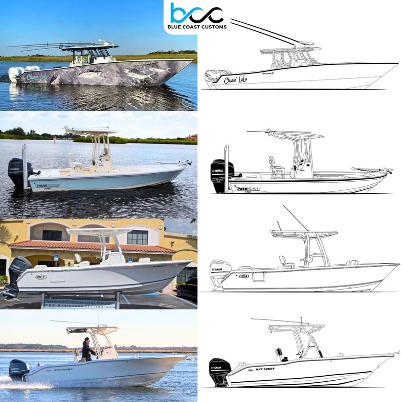 Custom Boat Line Art and Full Color Vector Drawing (digital File) - Etsy