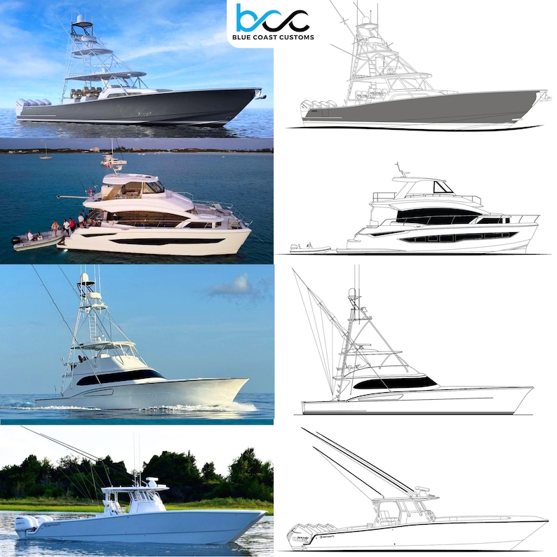 Custom Boat Line Art and Full Color Vector Drawing (digital File) - Etsy