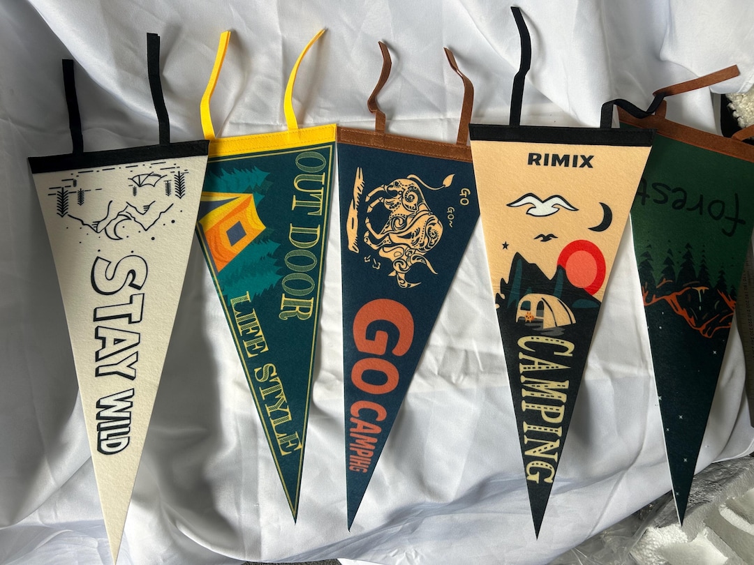 Retro-style Camping Pennant Banner Set – Felt Adventure Wall Flags ...
