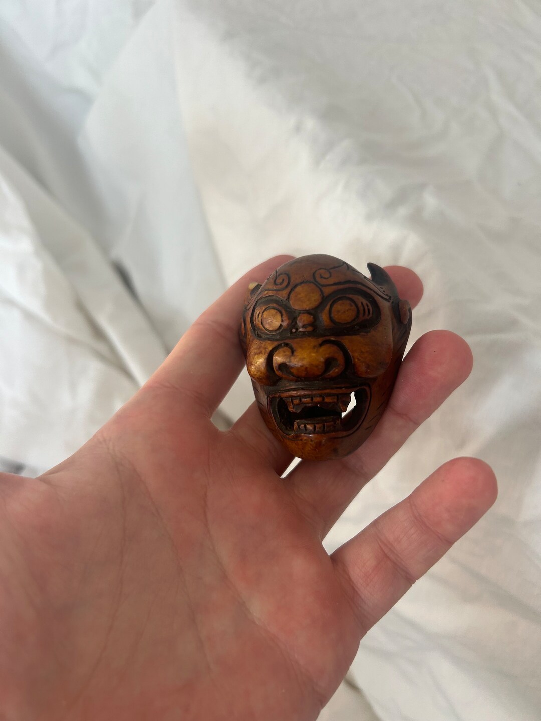 Vintage Japanese Boxwood Netsuke Mask - Etsy
