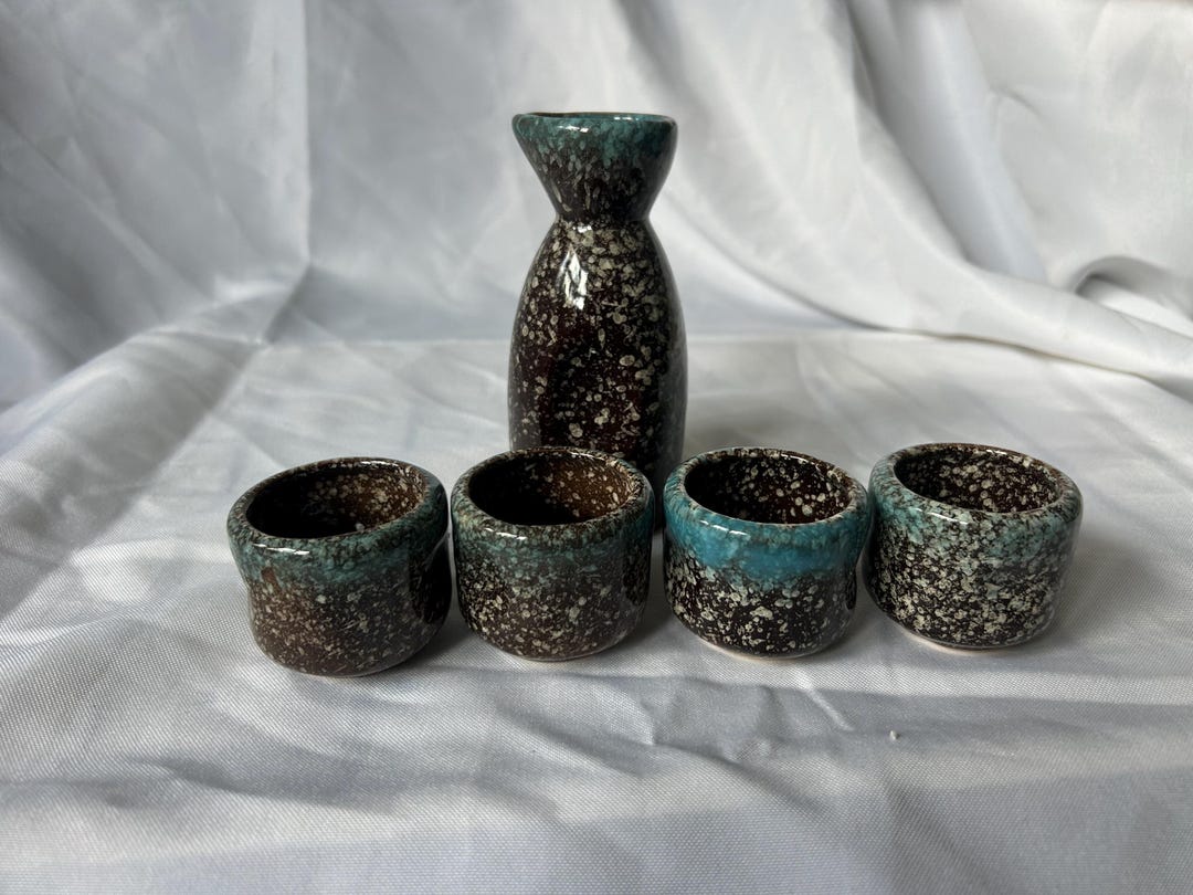 Turquoise & Brown Glazed Japanese Sake Set (tokkuri + 4 Cups) - Etsy