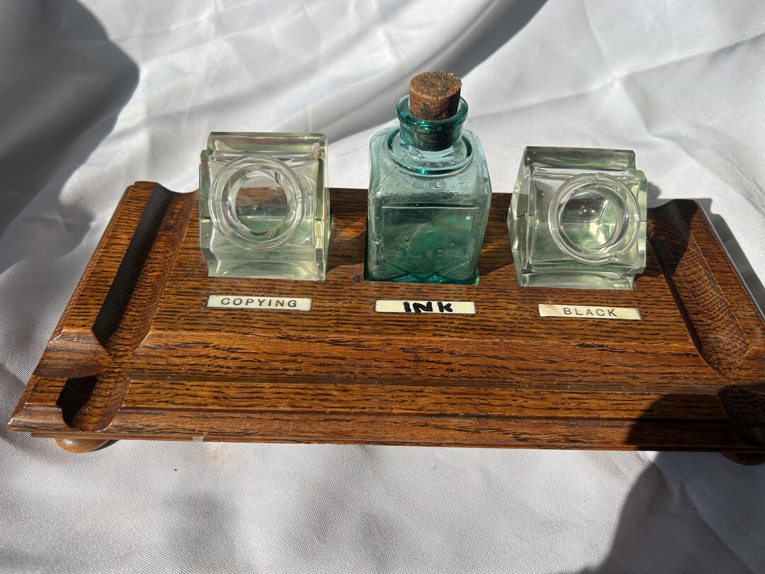 Antique Wooden Inkstand With Glass Inkwells – Edwardian Desk Set for ...