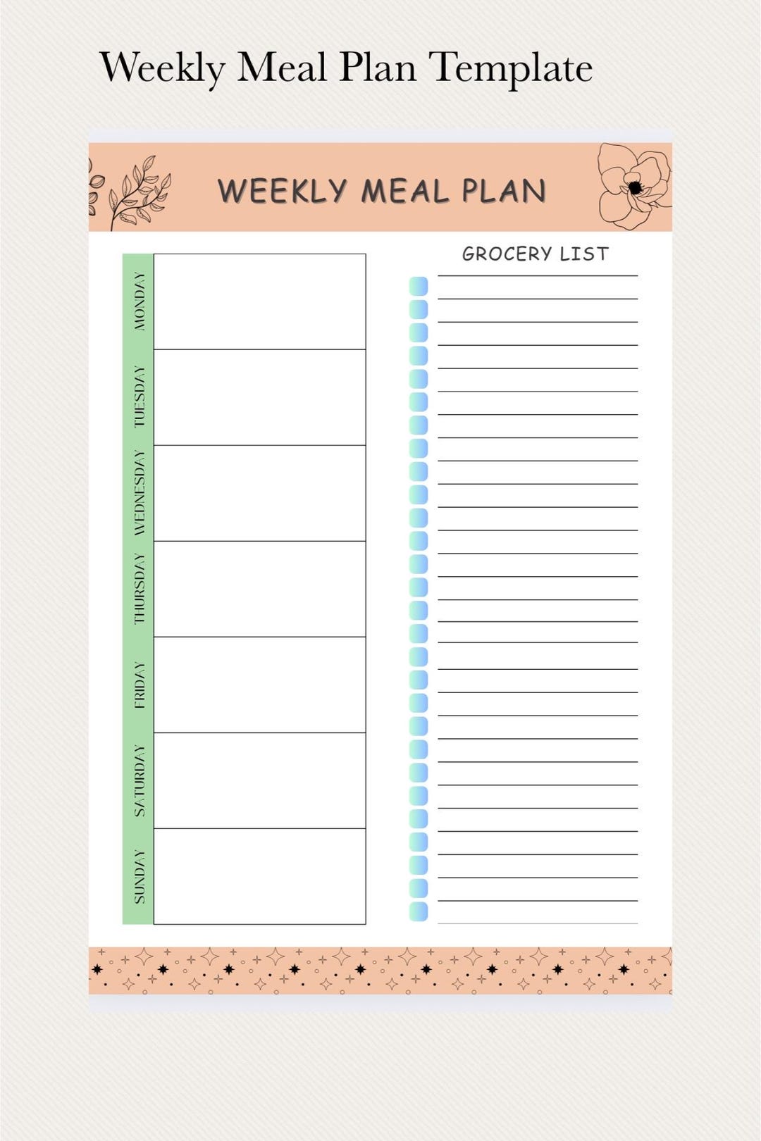 Weekly Meal Plan Template Pdf,meal Planner With Grocery List, 7-day ...