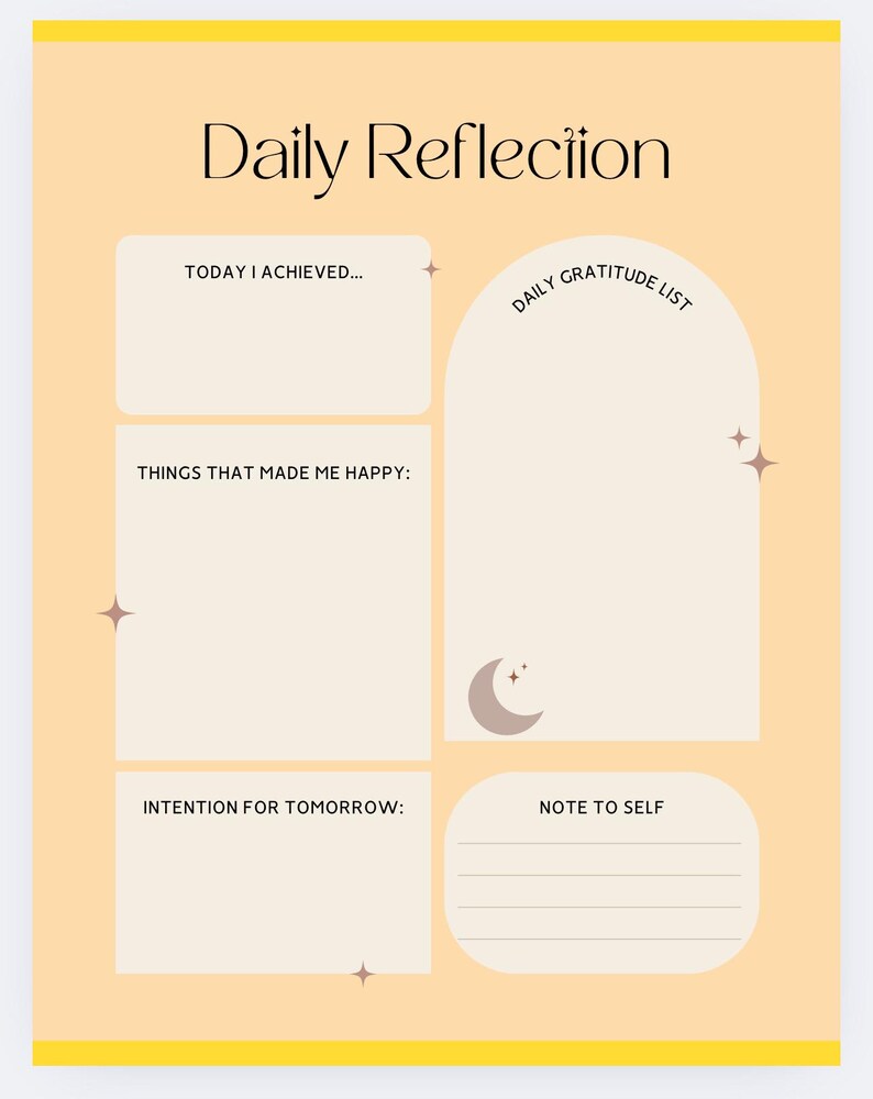Daily Reflection Template: Printable Journal, Self-care Worksheet (PDF ...