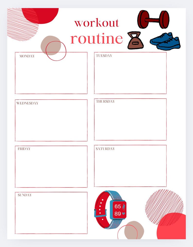 Editable Weekly Workout Routine, 7-day Fitness Planner, Exercise Log ...