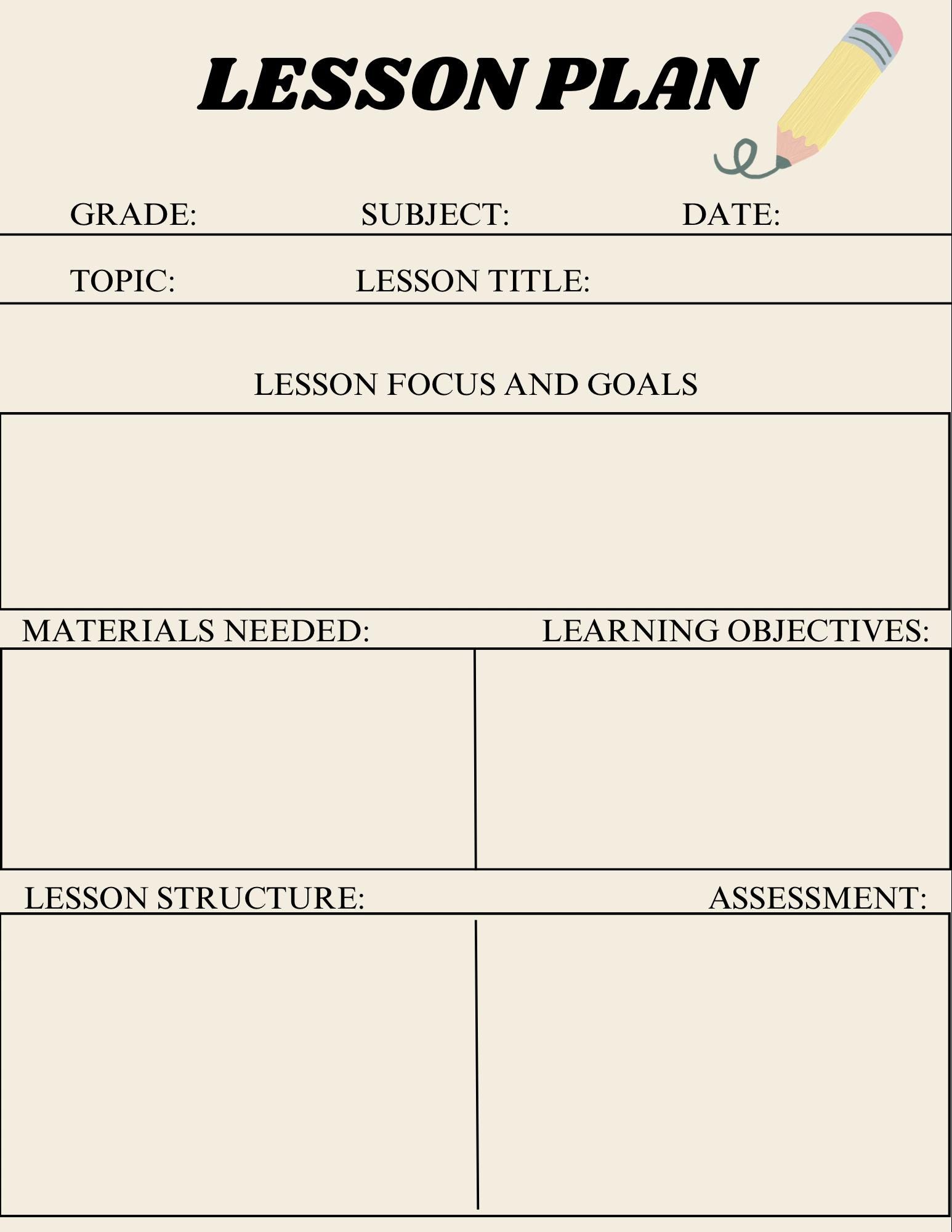 Lesson Plan Template for Educators (digital, Printable ) | Instant ...