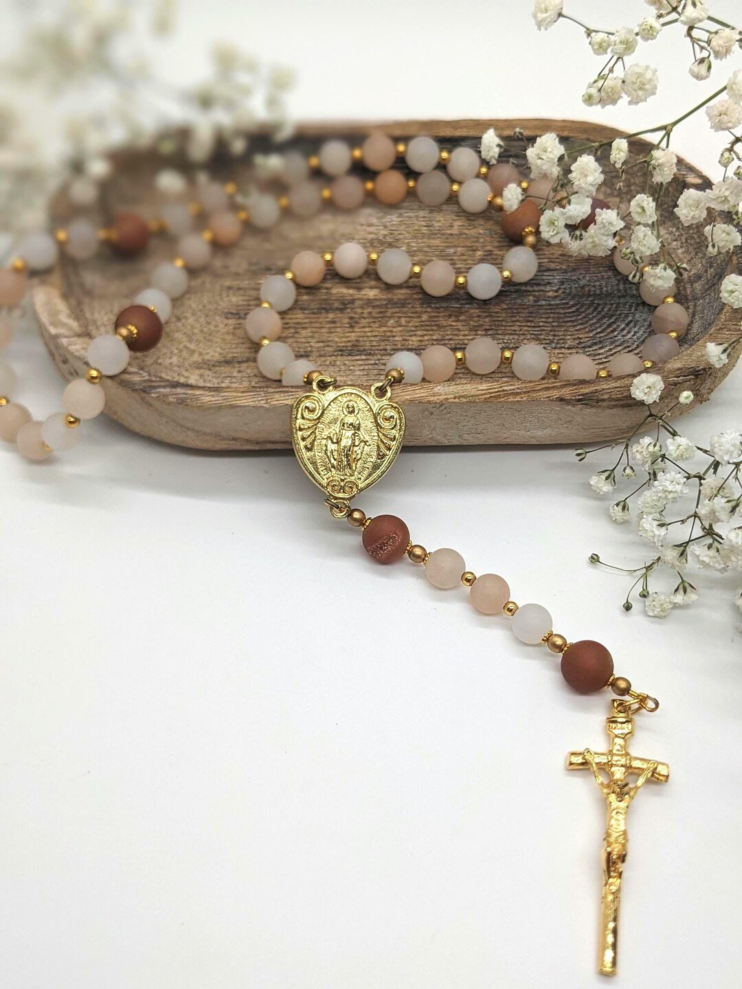 Pink Aventurine and Agate Miraculous Medal Gold Rosary - Etsy