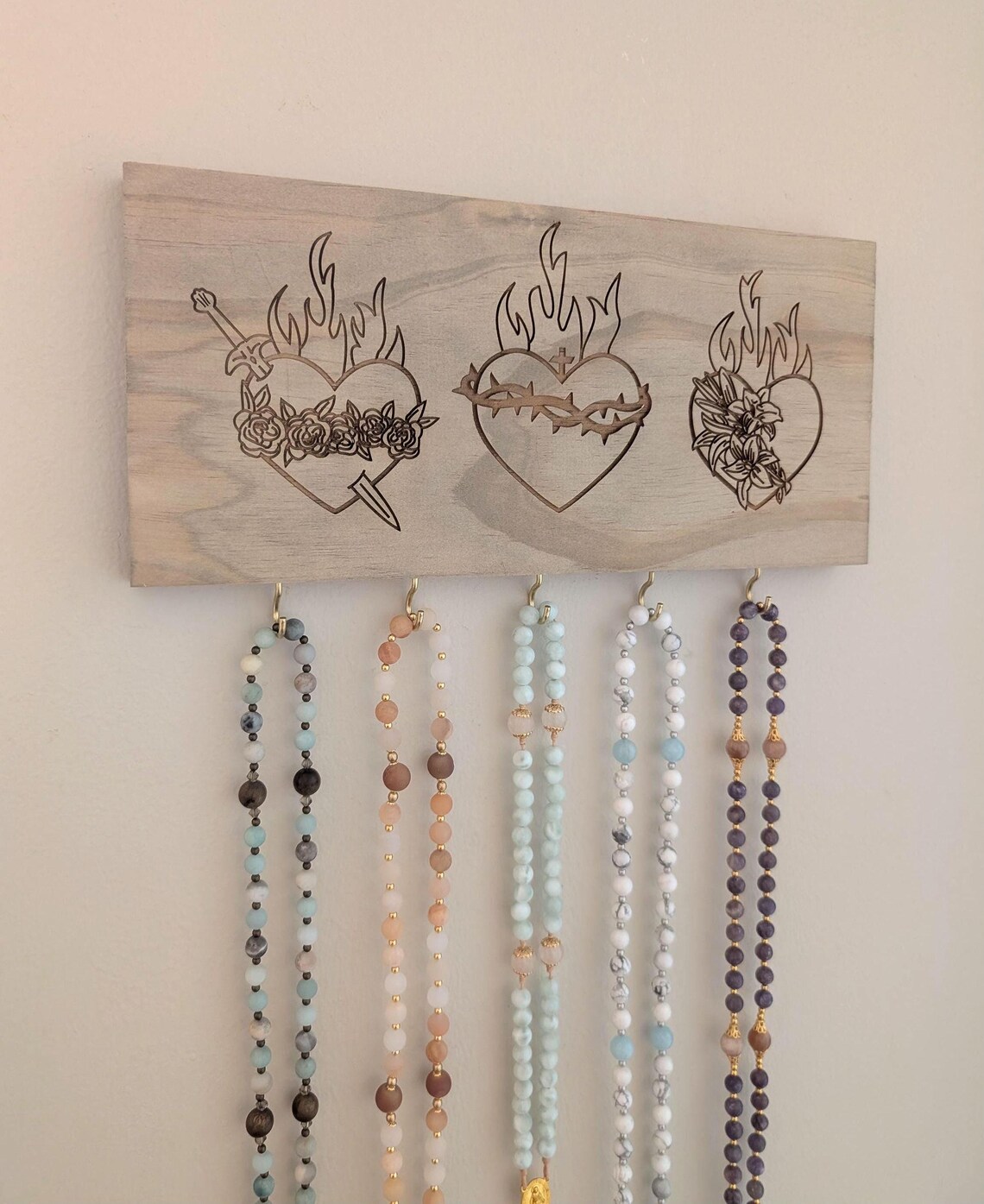 Three Hearts Wooden Rosary Rack Hanger - Etsy