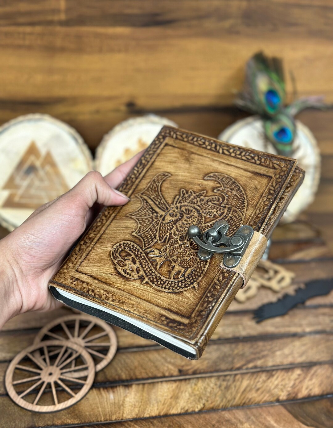 Dragon Embossed Leather Journal - Antique Grimoire, Pagan Gift Handmade ...