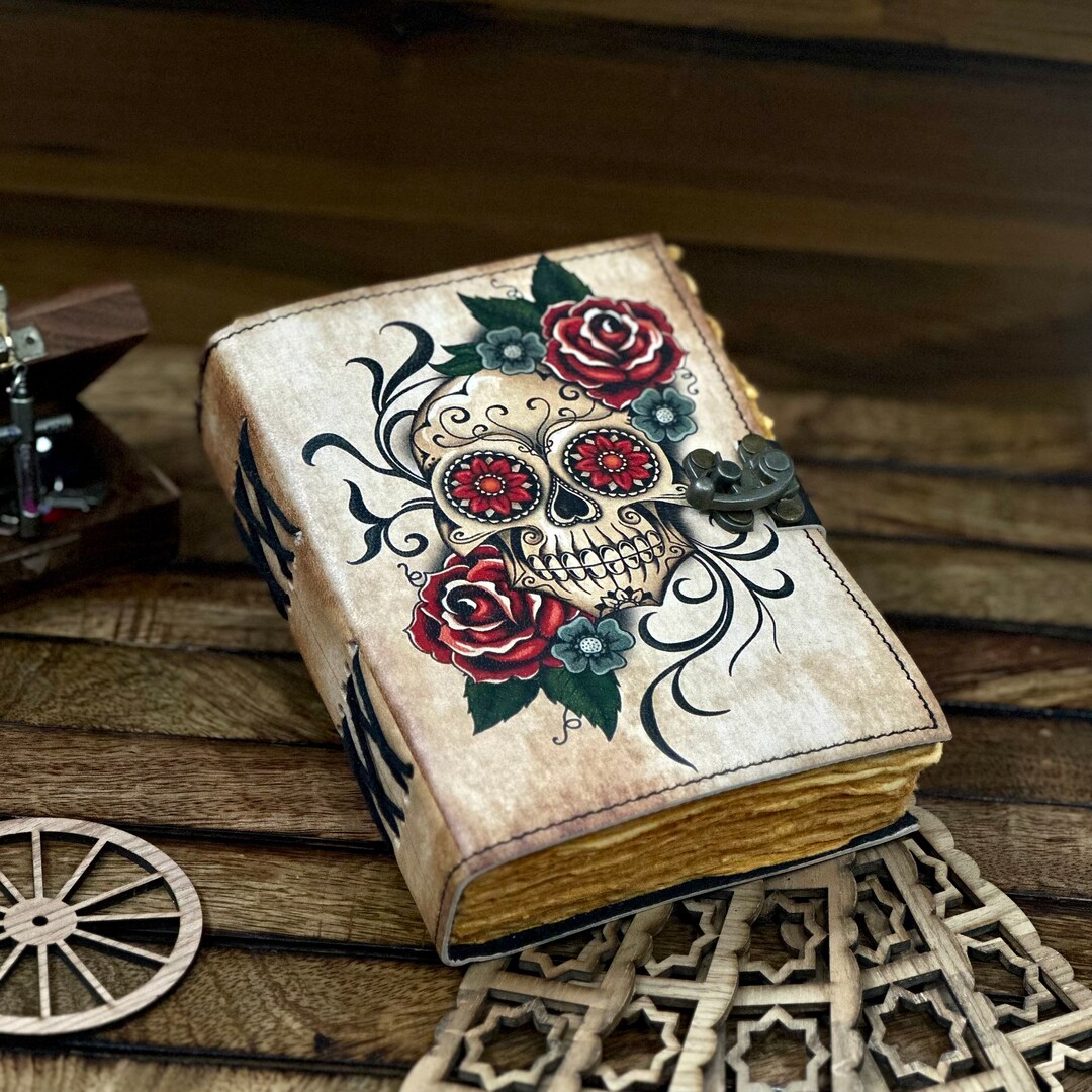 Skull Leather Print Journal: Deckle Edge Grimoire, Witch Spell Book - Etsy