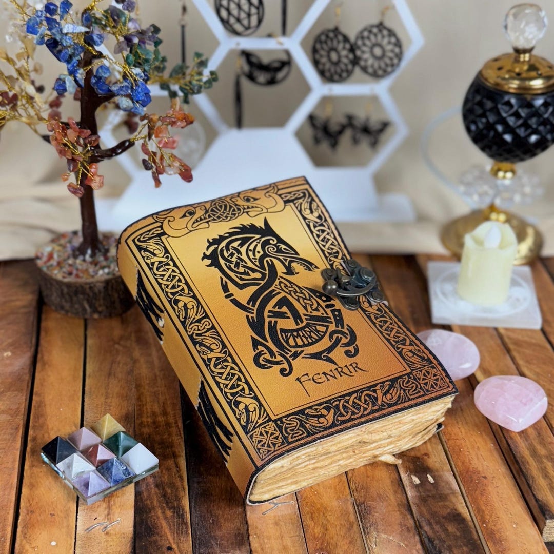 Viking Fenrir Leather Journal: Handmade Norse Grimoire, Celtic Wolf ...