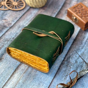 Handmade Green Leather Journal - Vintage Deckle Edge Paper Sketchbook ...