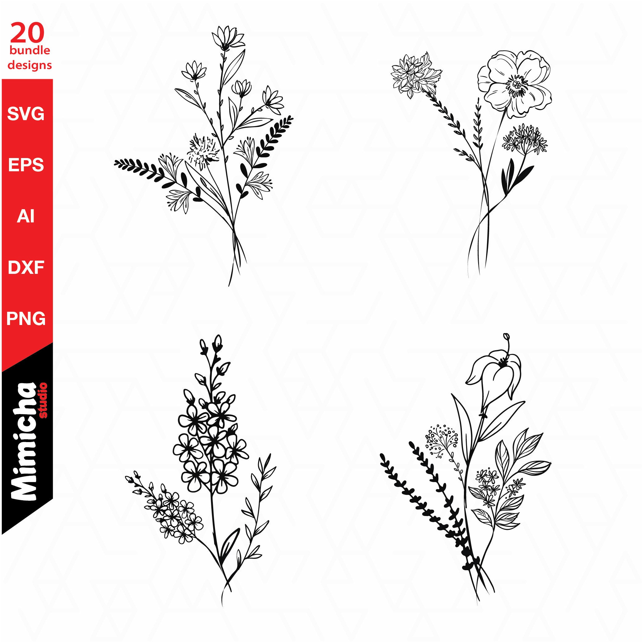 Bouquet Svg Bundle Wildflowers Svg Flower Svg Bandle Etsy