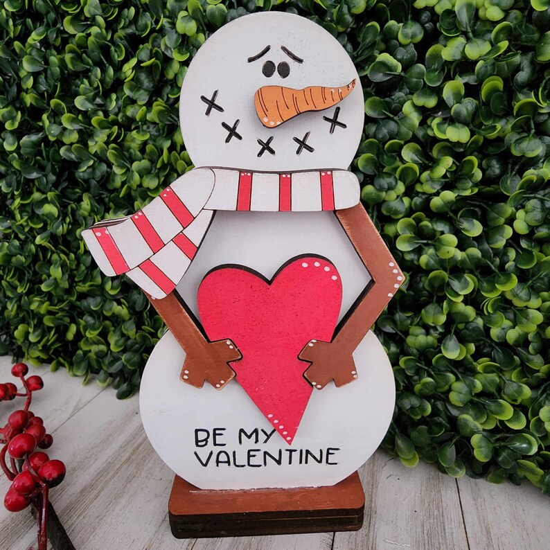Standing Snowman With Heart, Wood Snowman, Valentine Love Snowman ...