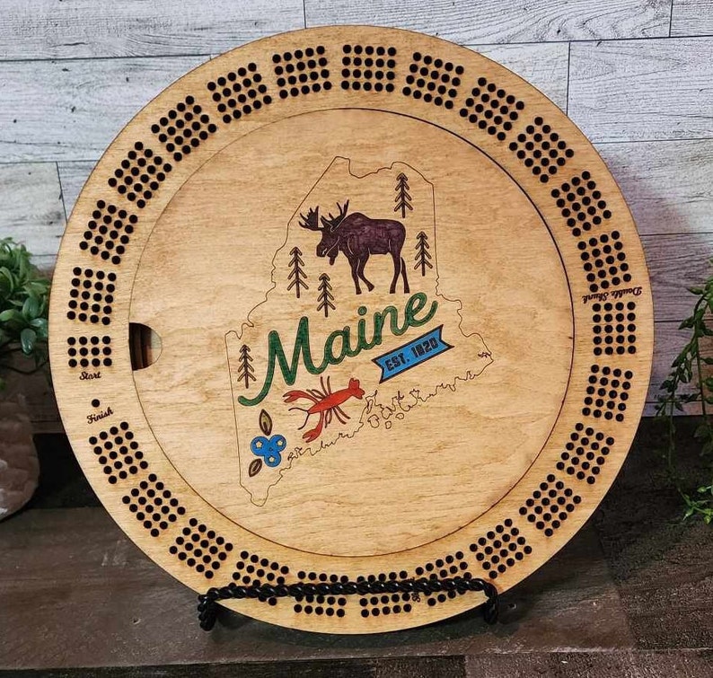 Handmade Wooden Cribbage Board: Maine Souvenir Travel Game - Etsy